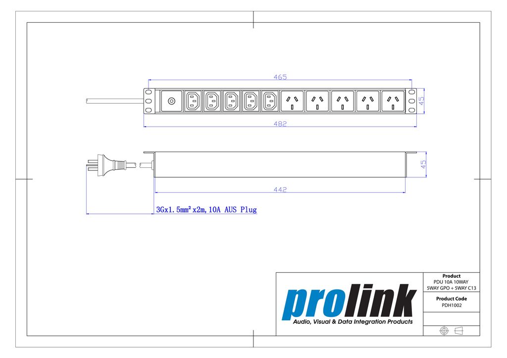 HORIZONTAL POWER RAIL C13 + GPO SOCKETS, PDU Power Rails